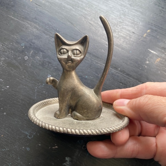 Vintage | Other | Vintage Pewter Cat Kitten Kitty Figurine Ring Holder ...